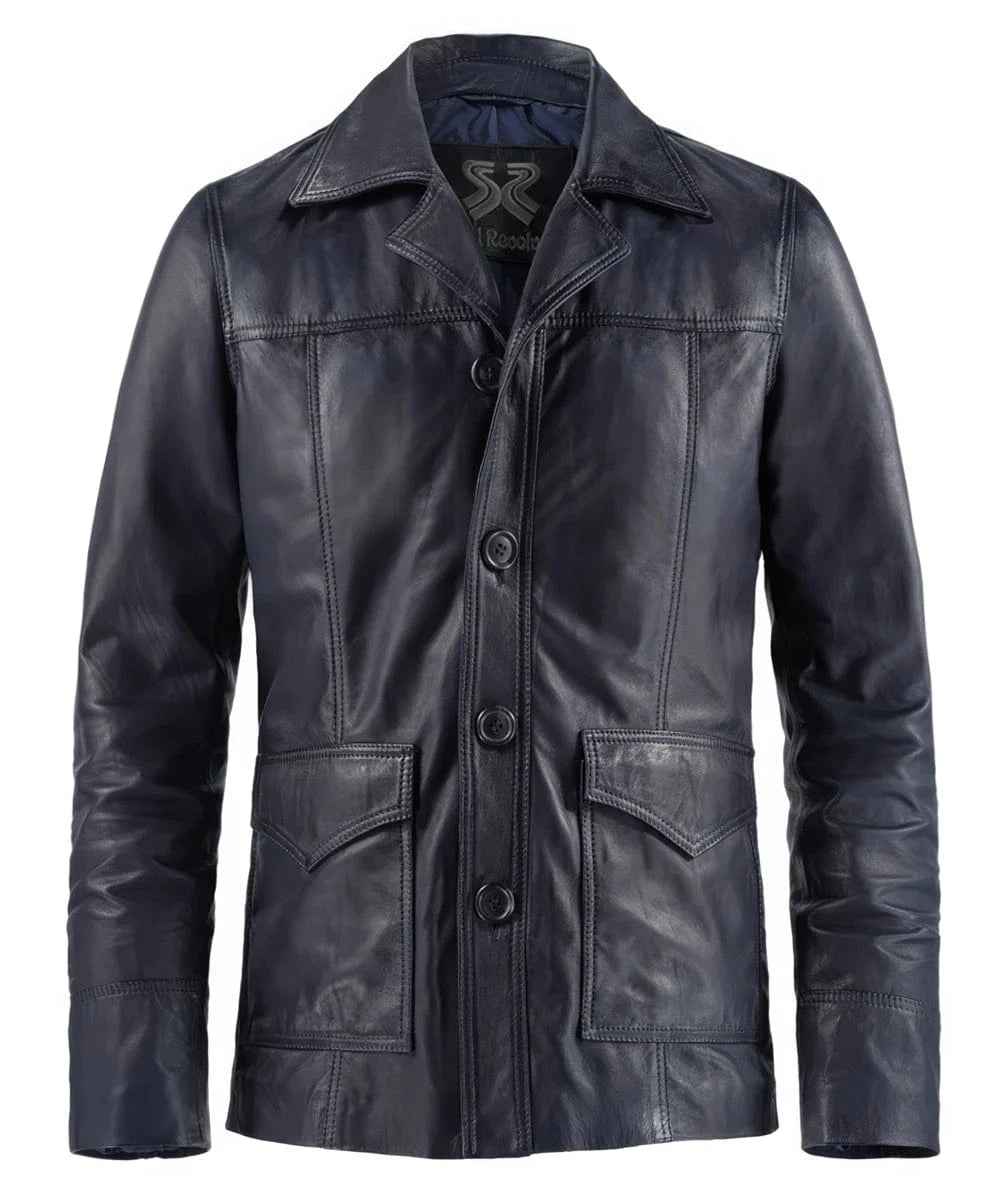 Men’s Blue Leather Jacket – Vintage – Hitman | Soul Revolver